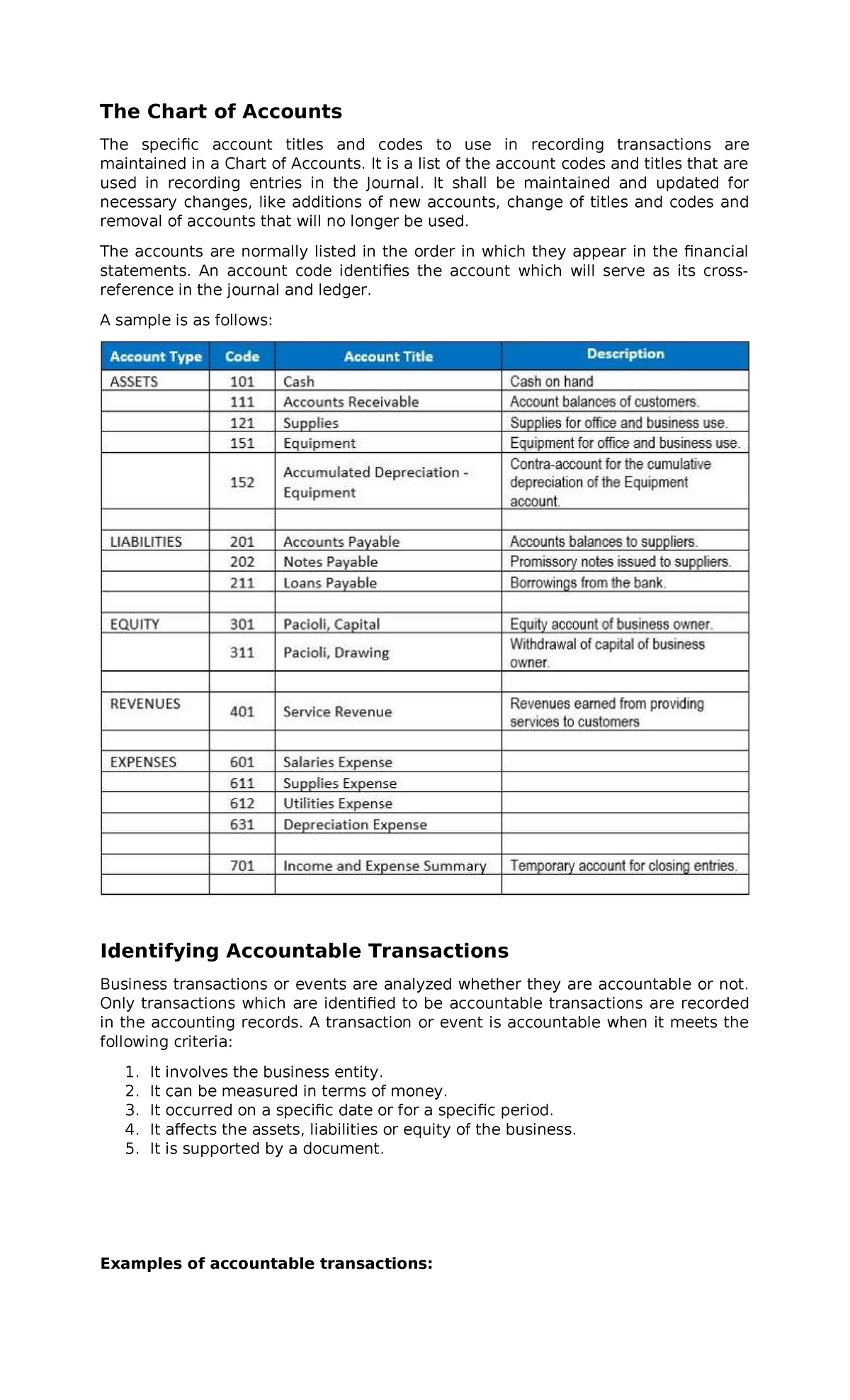 CB - Notebook 2 - Chart of Accounts and Accountable Transactions - Studocu