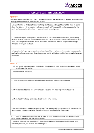 Task 1 wriiten questions - Assessment Task 1: Written Questions The ...