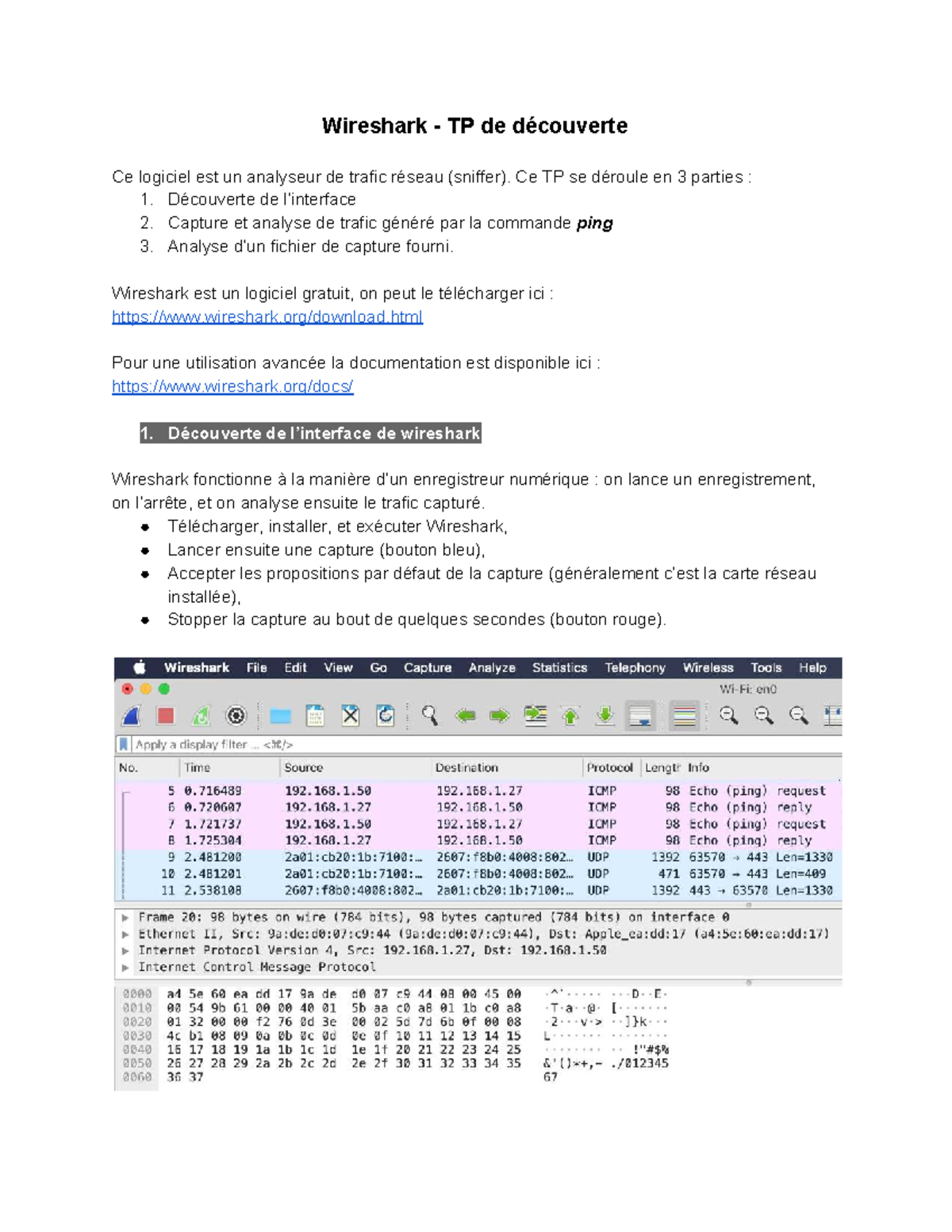 Wireshark - TP 1 de Découverte et Analyse de Trafic Réseau - Studocu