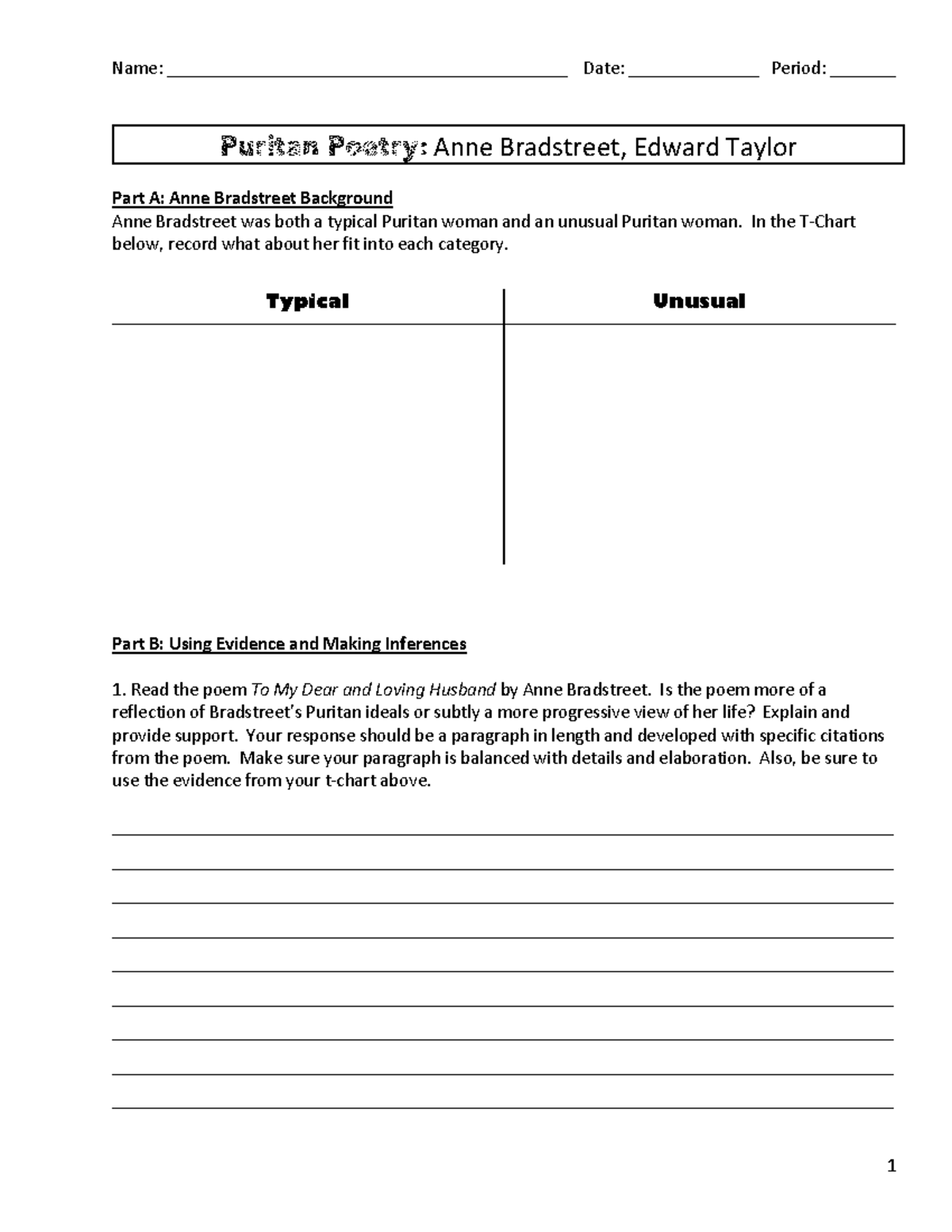 1.2(a) Puritan Poetry Analysis and Written Assessment - Name: - Studocu