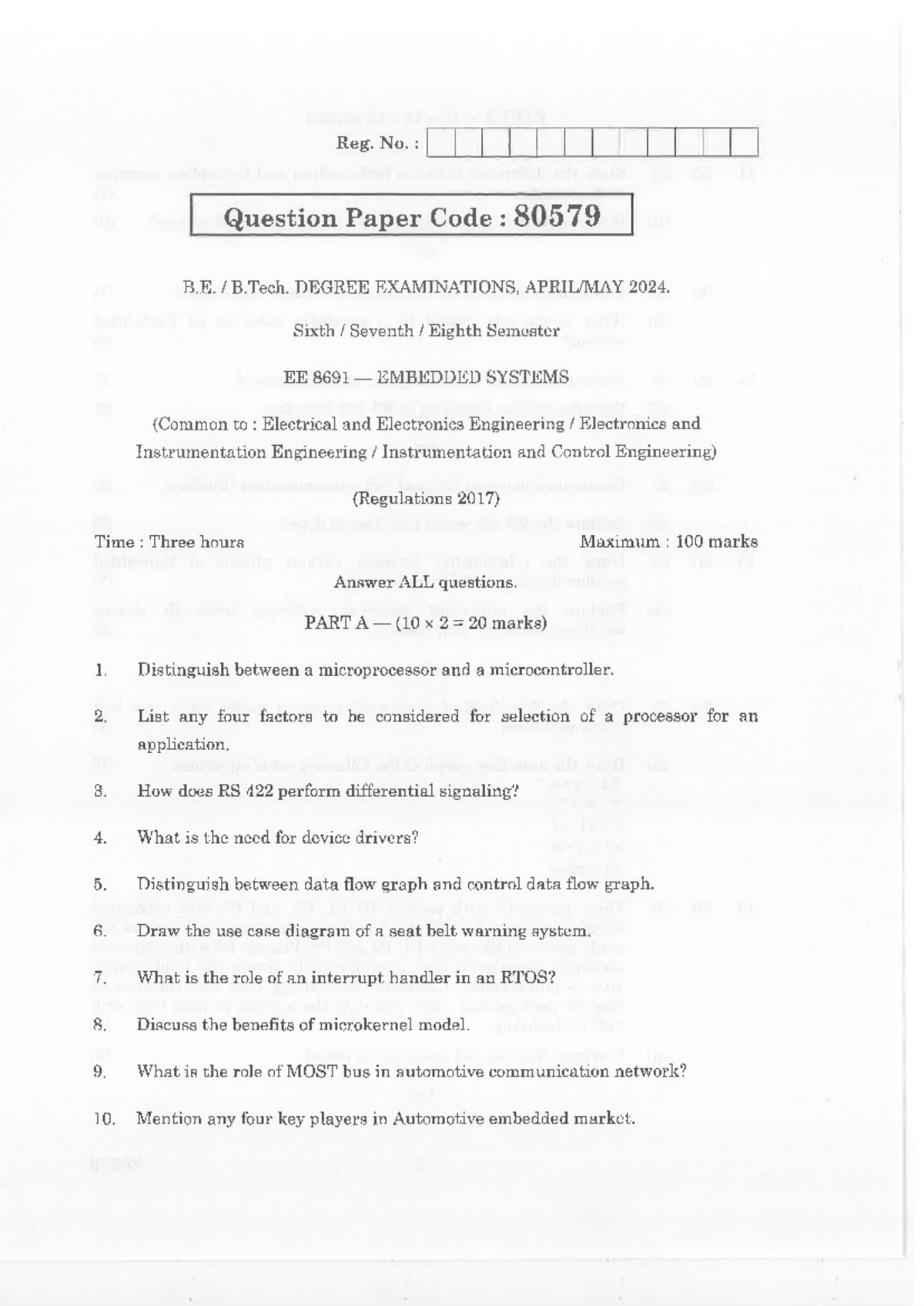 EE3018 - Embedded Systems - Question Paper 80579 (2024) - Studocu