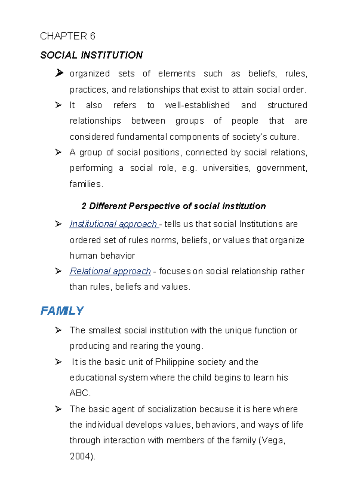 Social Sciences - CHAPTER 6 SOCIAL INSTITUTION organized sets of ...