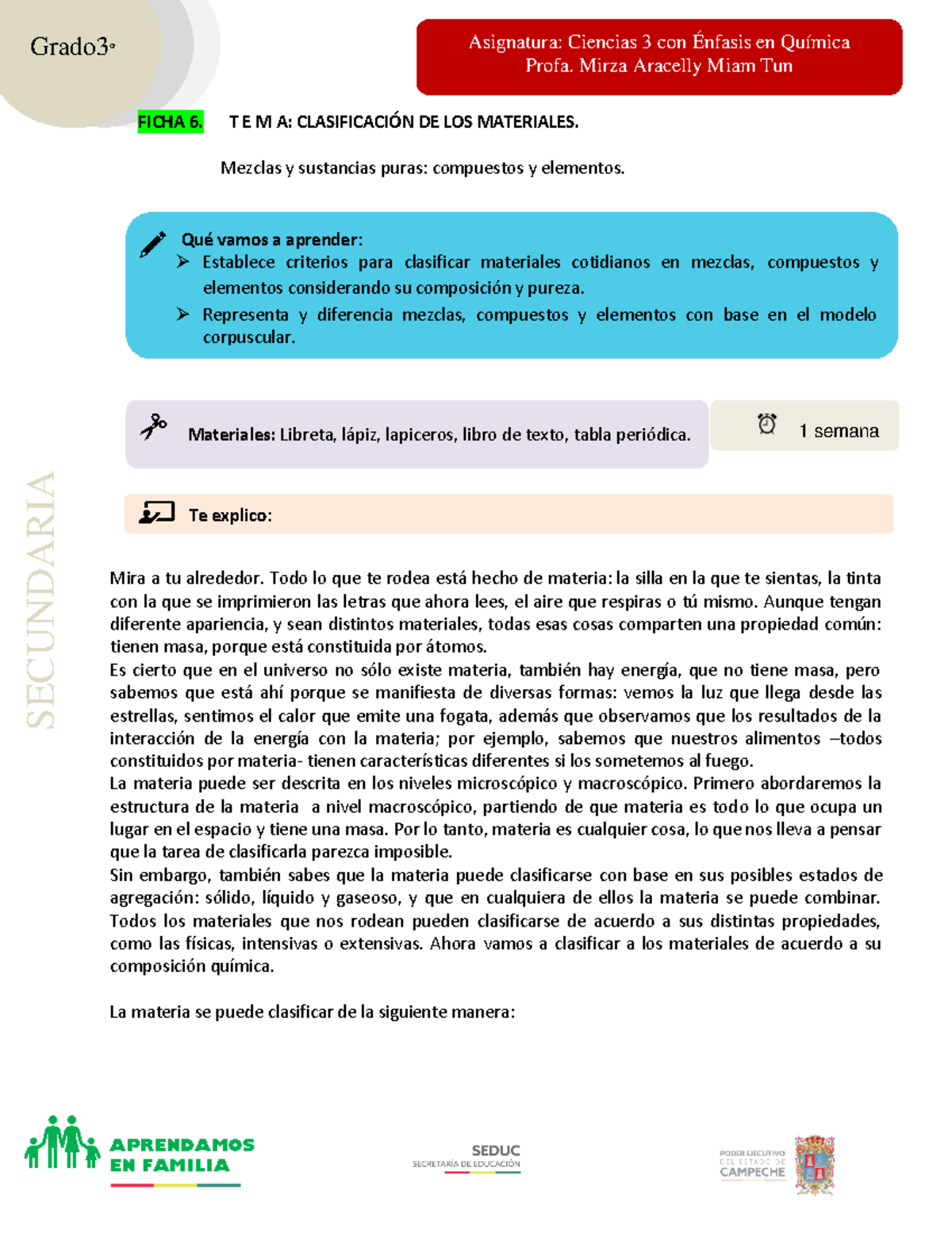 Modelo Corpuscular y Clasificación de Materia - QUIMICA PARA SECUNDARIA ...