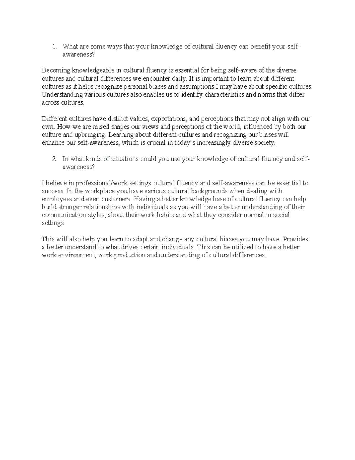 IDS 105 Discussion 3: Enhancing Self-Awareness Through Cultural Fluency ...