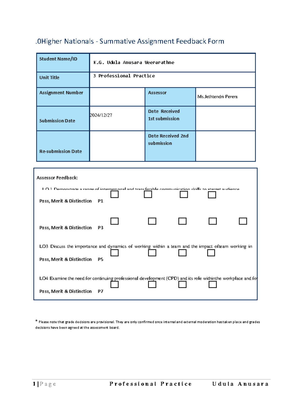 Professional Practice Assignment - .0Higher Nationals - Summative ...