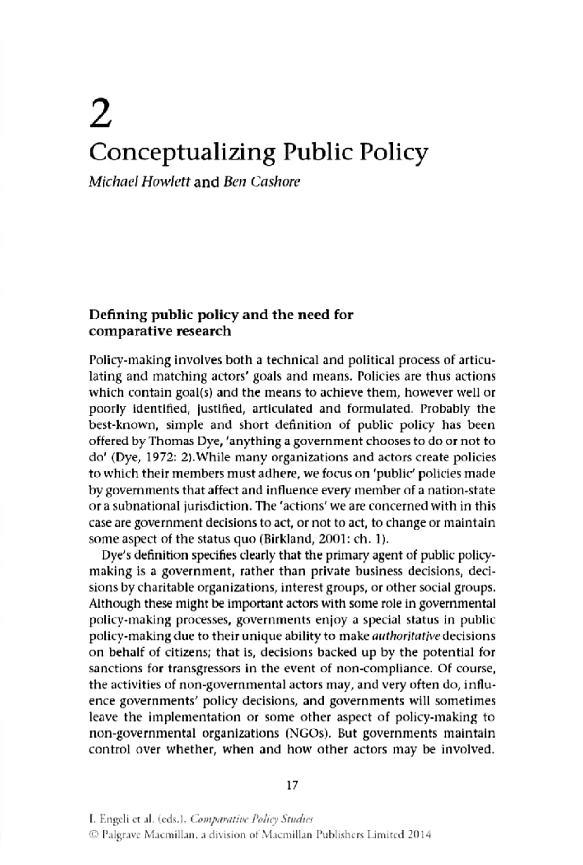 Unit 1: Conceptualizing Public Policy - Howlett & Cashore (2014) - Studocu