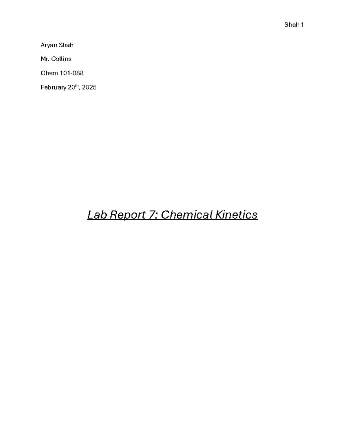 Chem 101-088 Lab Report 7: Acid-Base Titration of Acetic Acid - Studocu