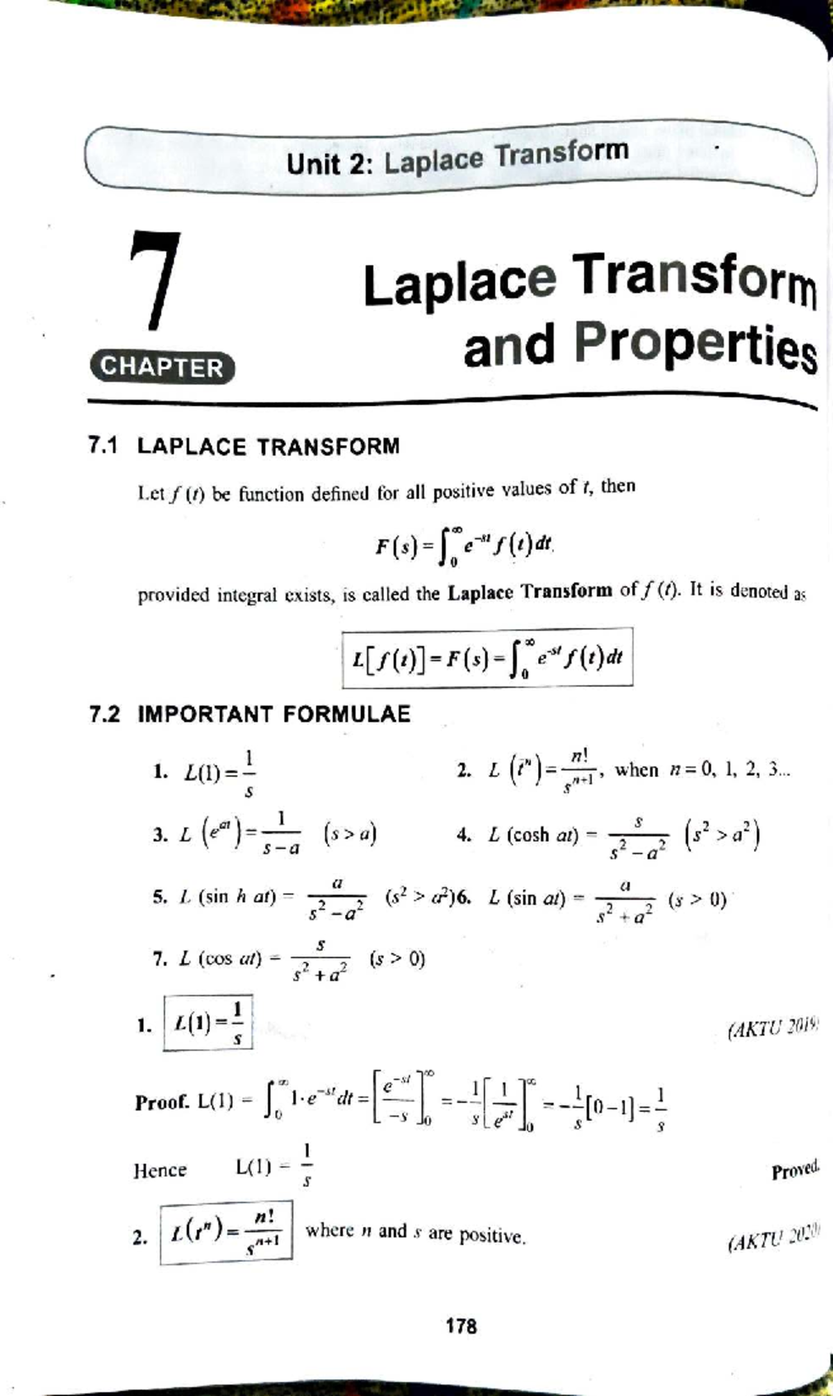 Unit 2: Laplace Transform and Properties (Mathematics-II) - Studocu