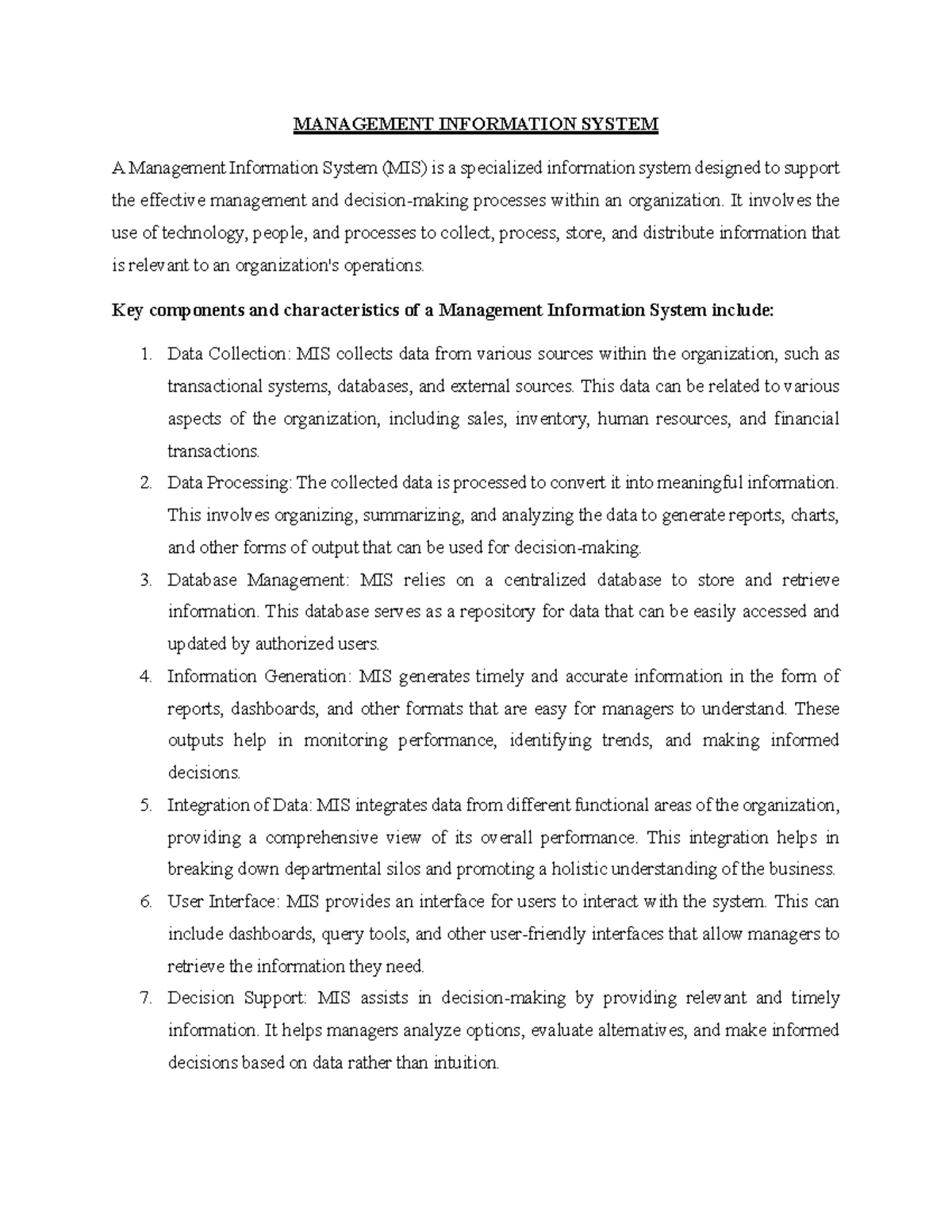 MANAGEMENT INFORMATION SYSTEM: An Introductory Overview - Studocu
