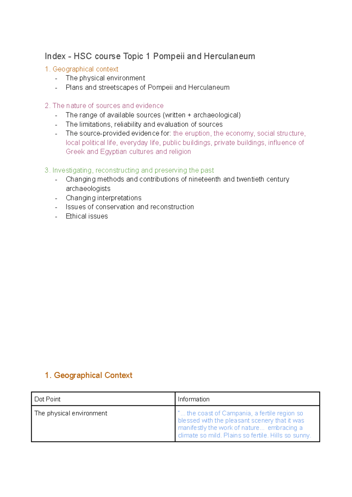Pompeii and Herculaneum Notes - Index - HSC course Topic 1 Pompeii and ...