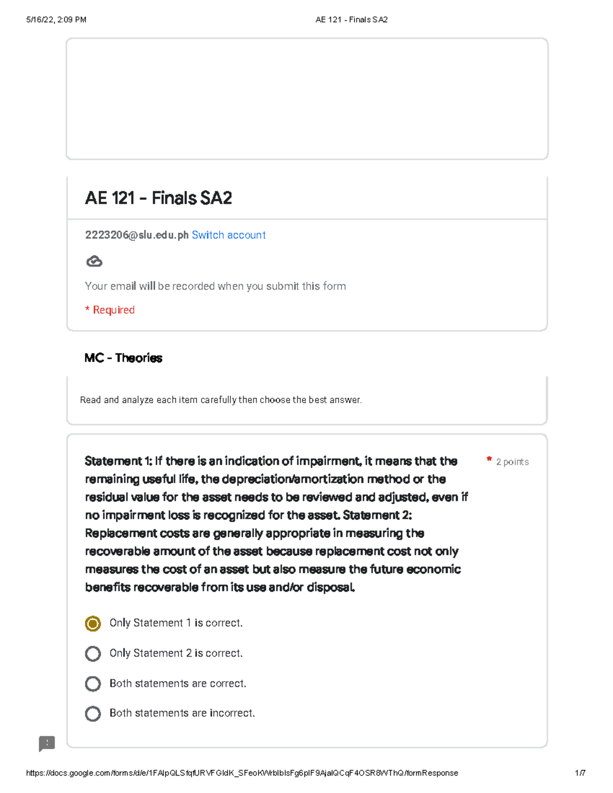AE 121 - Finals SA2 theories - MC - Theories Read and analyze each item ...