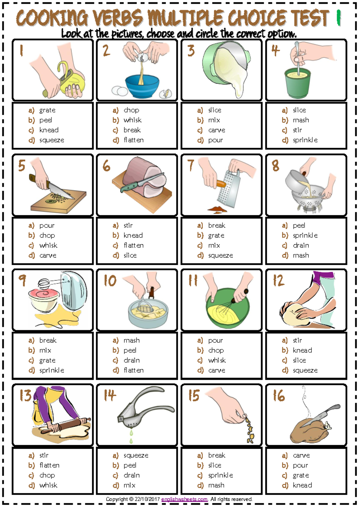 COOKING VERBS ESL MC TESTS FOR KIDS - Studocu