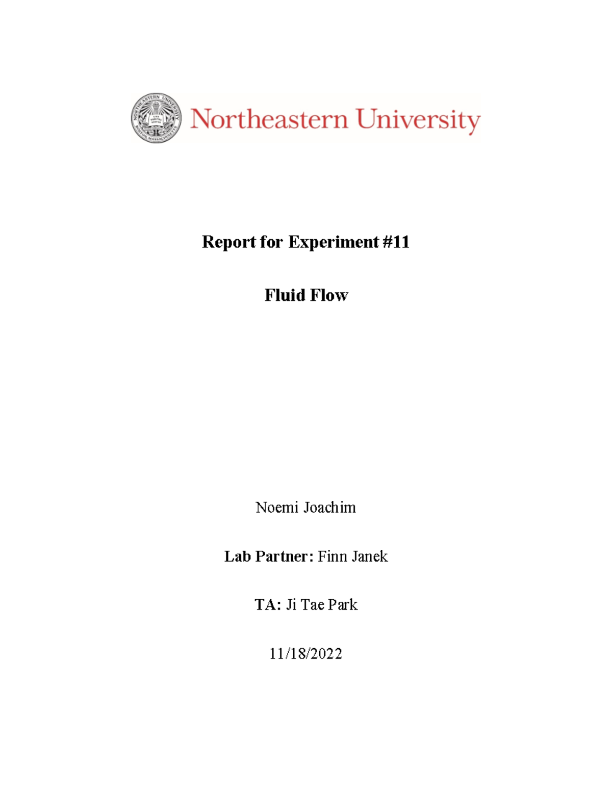 Physics Lab Report For Experiment 11 Fluid Flow Report For Experiment