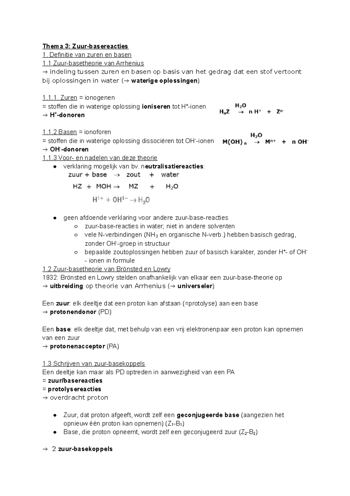 Chemie Thema 3 - chimie - Thema 3: Zuur-basereacties Definitie van ...