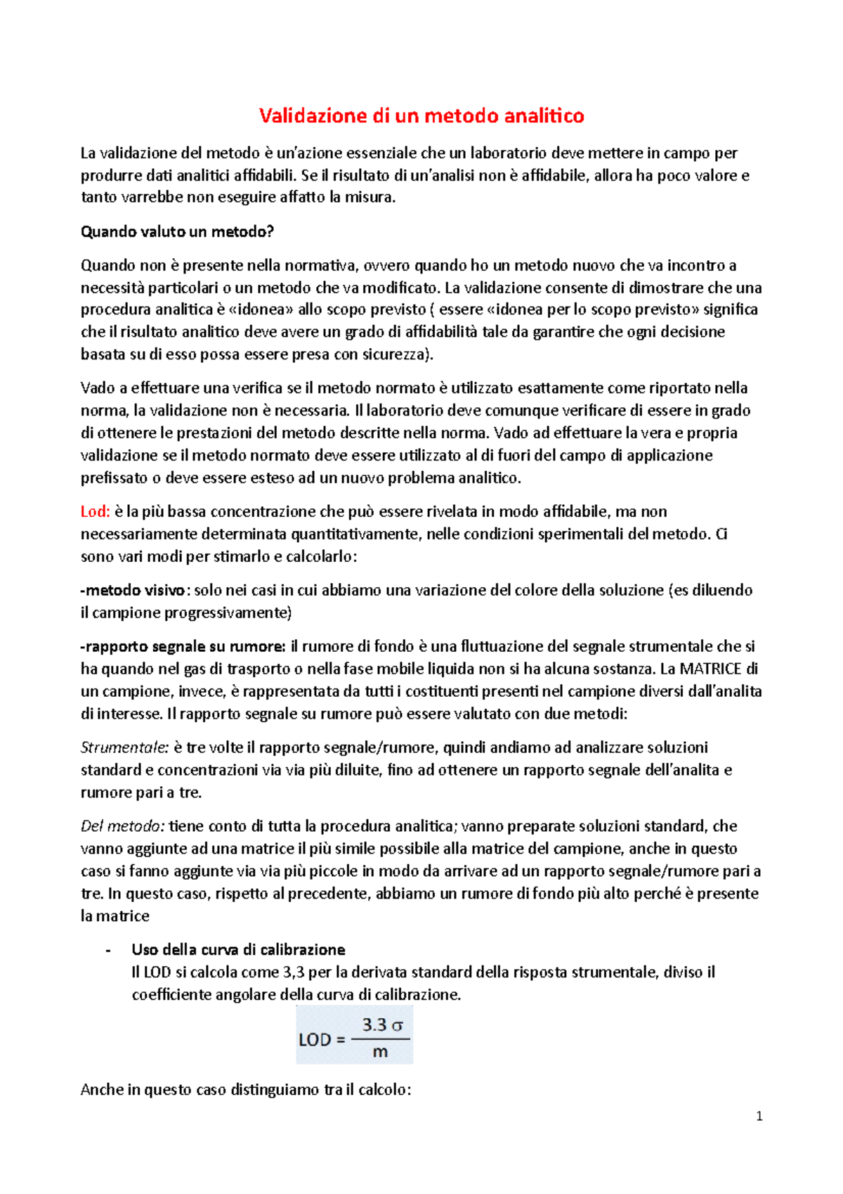 7. Validazione di Metodi Analitici: Fondamenti e Applicazioni - Studocu