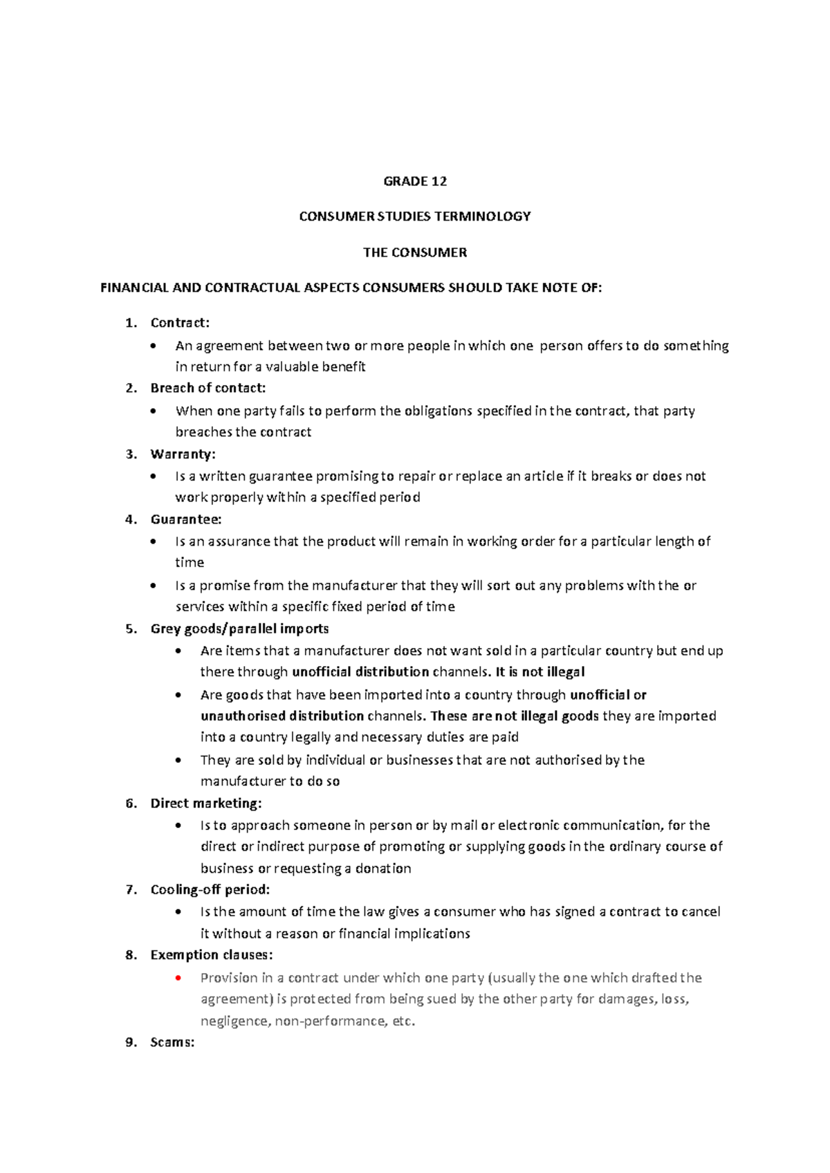 GRADE 12 CONSUMER STUDIES: KEY TERMINOLOGY AND CONCEPTS - Studocu