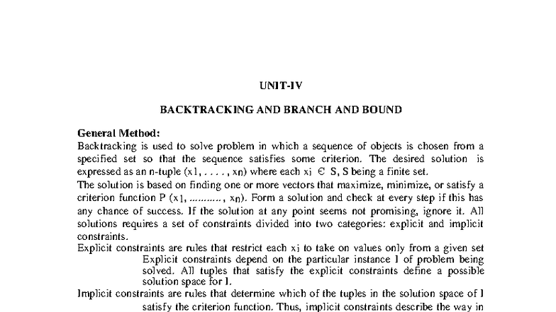 DAA-Unit-4: Backtracking & Branch and Bound Methods Explained - Studocu