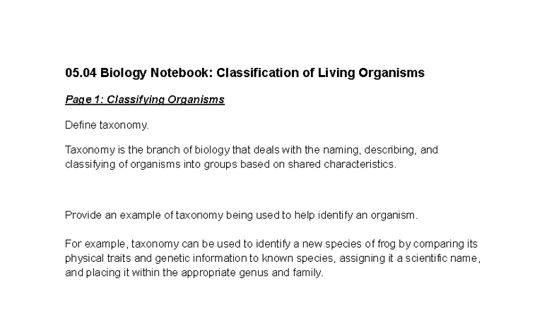05.04 Biology Guided Notes: Taxonomy & Classification of Organisms ...