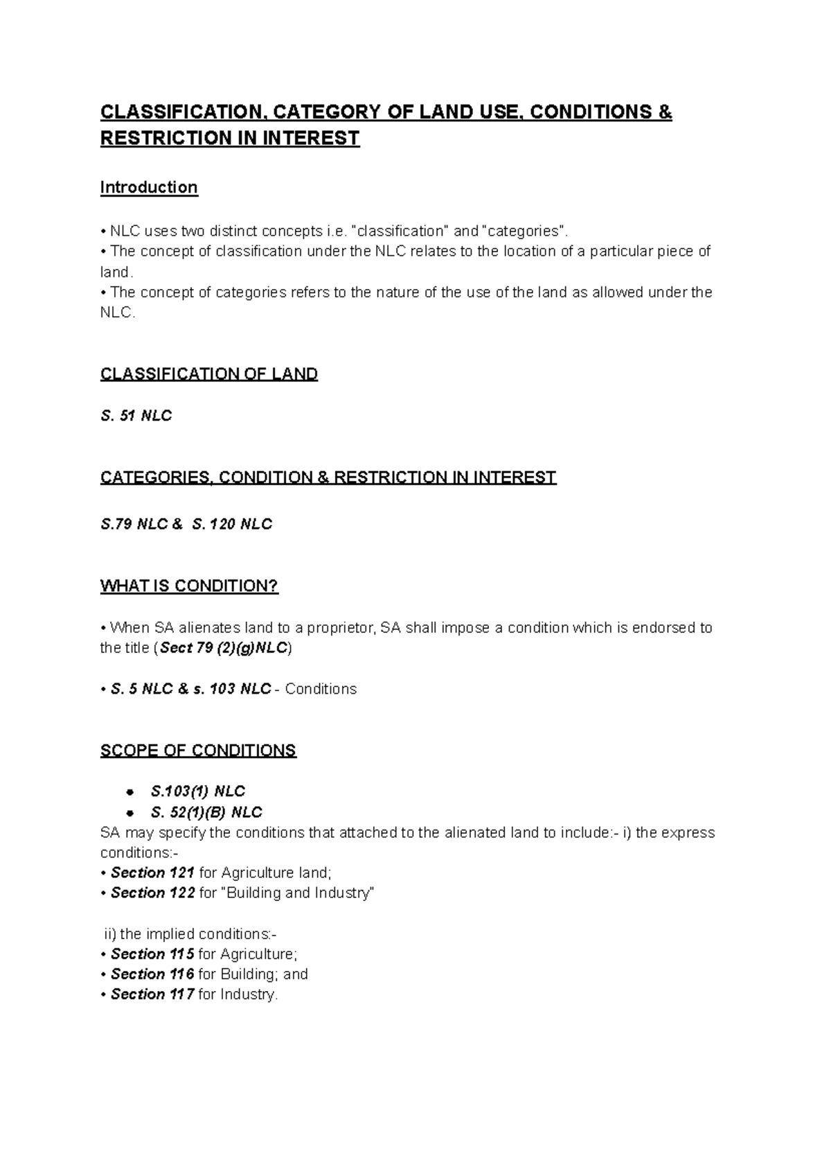 NLC Land Use Classification & Conditions - Key Insights and Cases - Studocu