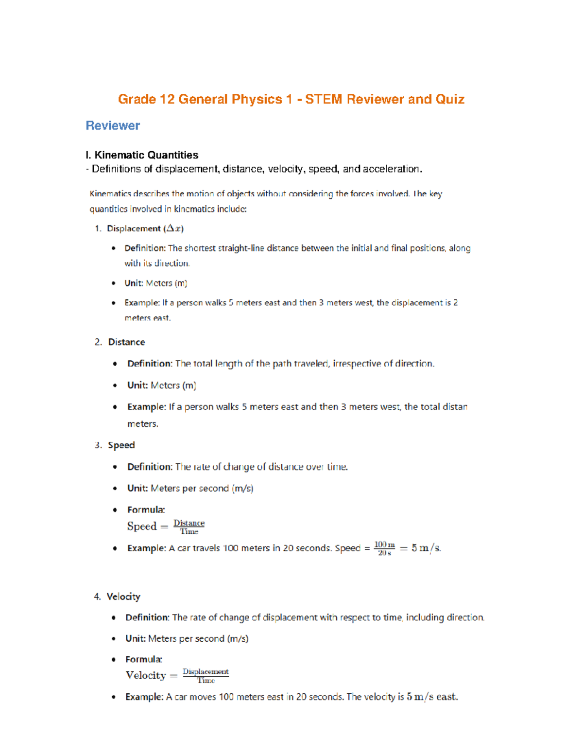 Grade 12 General Physics 1 - STEM Final Exam Reviewer & Quiz - Studocu