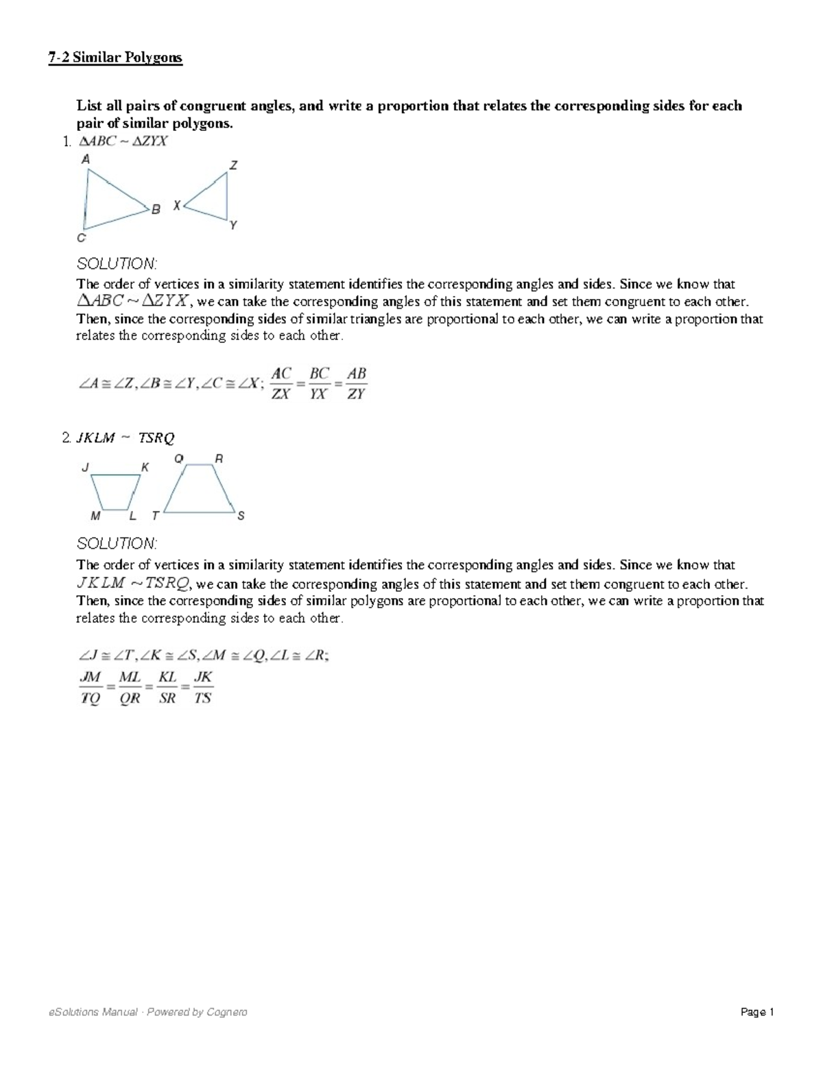 7-2 Similar Polygons: Congruent Angles and Proportional Sides Analysis ...
