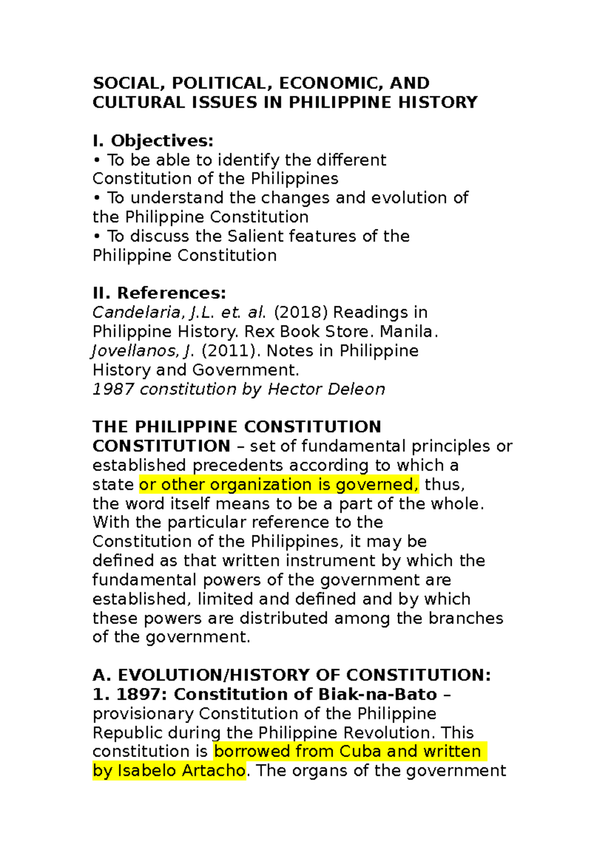 SOC 101: Overview and Salient Features of the Philippine Constitution ...