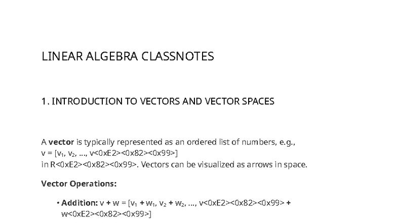 Linear Algebra Class Notes: Intro to Vectors & Spaces - Studocu