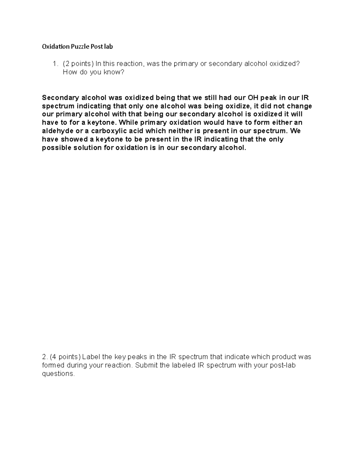 Oxidation Puzzle Post Lab Assignment - Chemistry XX123 Insights - Studocu