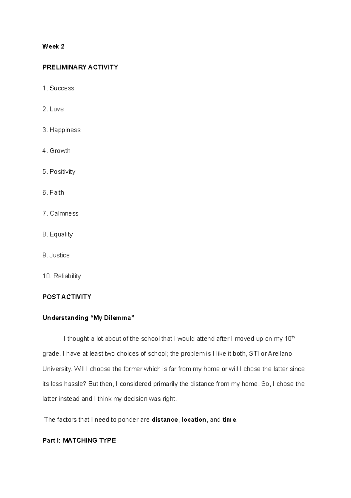 Week 2-3-4 Module Ethics - answer - Week 2 PRELIMINARY ACTIVITY Success ...