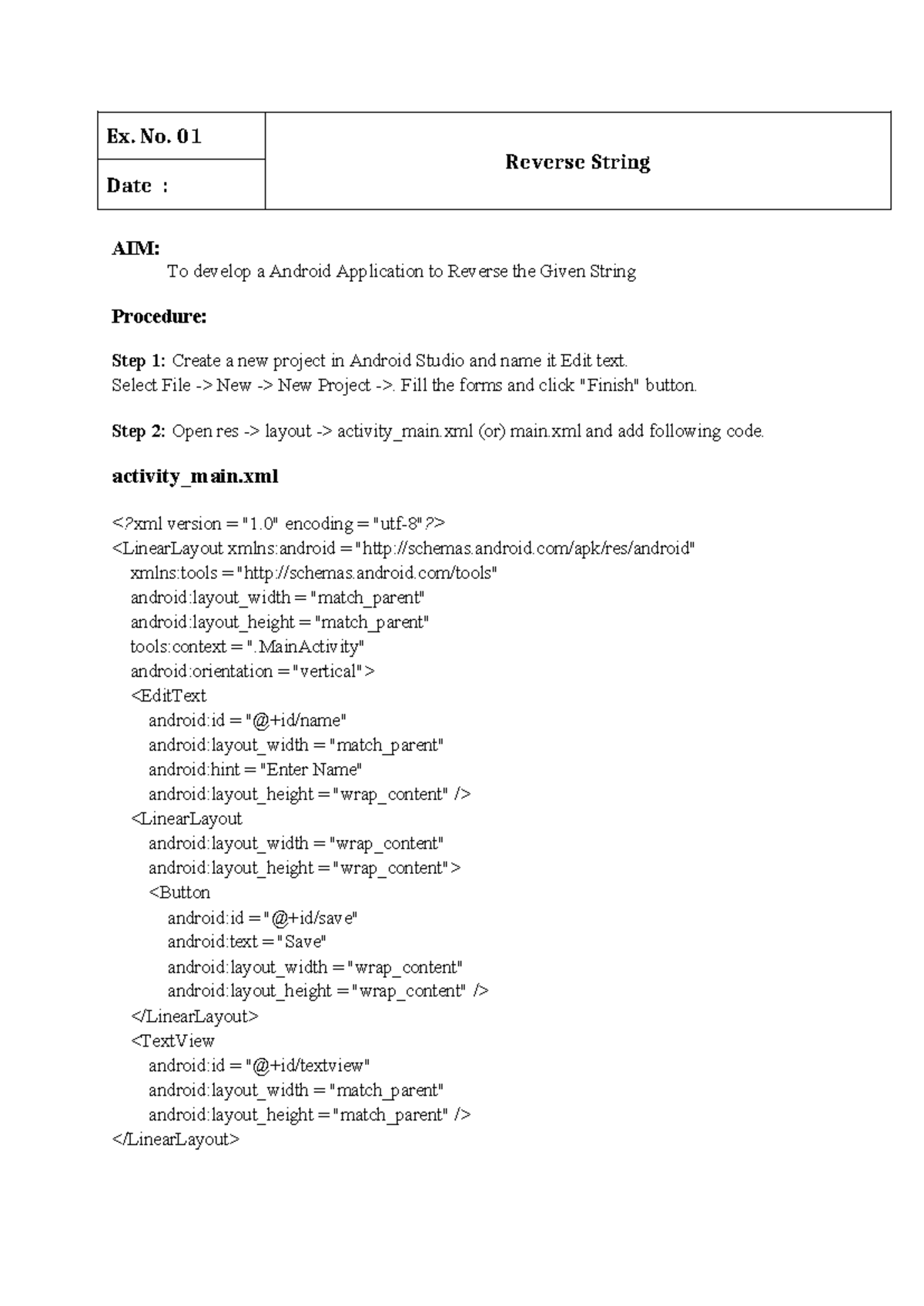 MAD Lab - Android App Development Exercises (Ex. No. 01-07) - Studocu