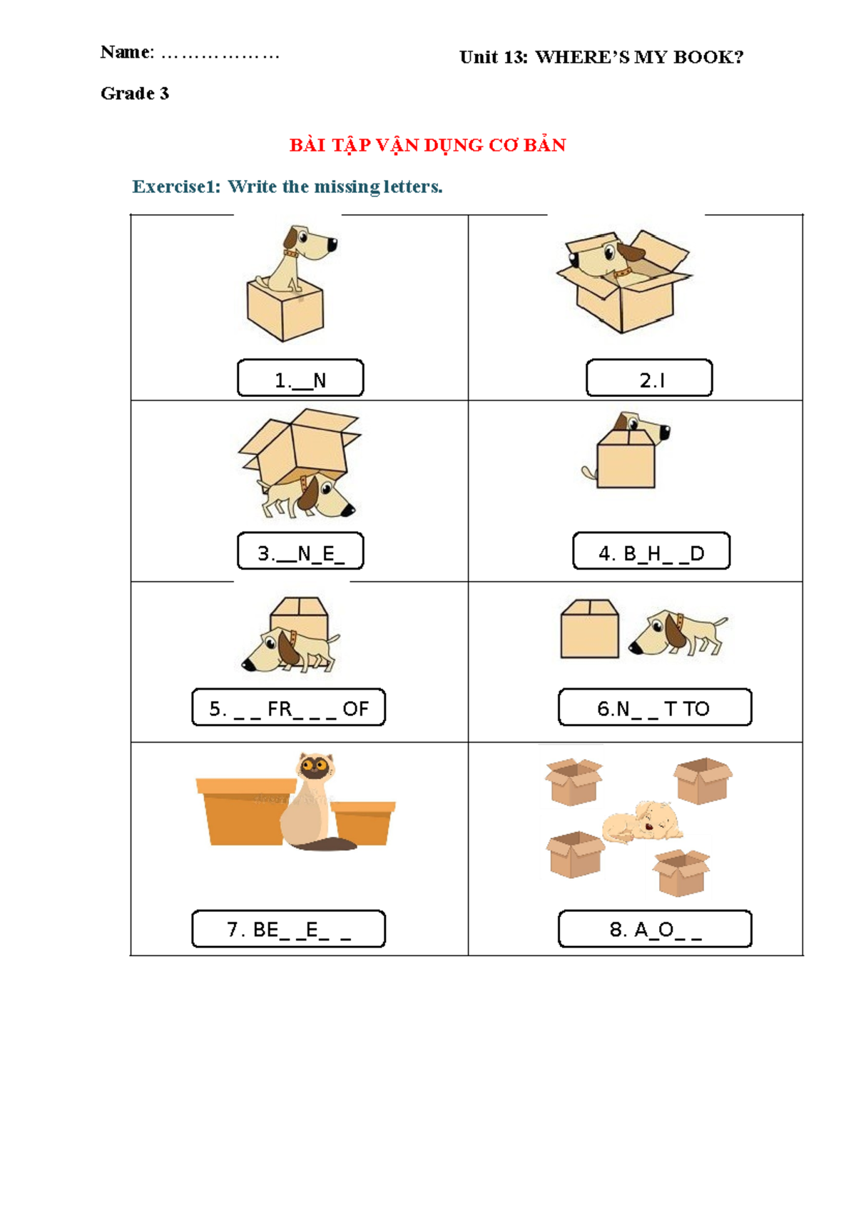 Unit13 - ENG3 - Name: .................. Grade 3 Unit 13: WHERE’S MY ...