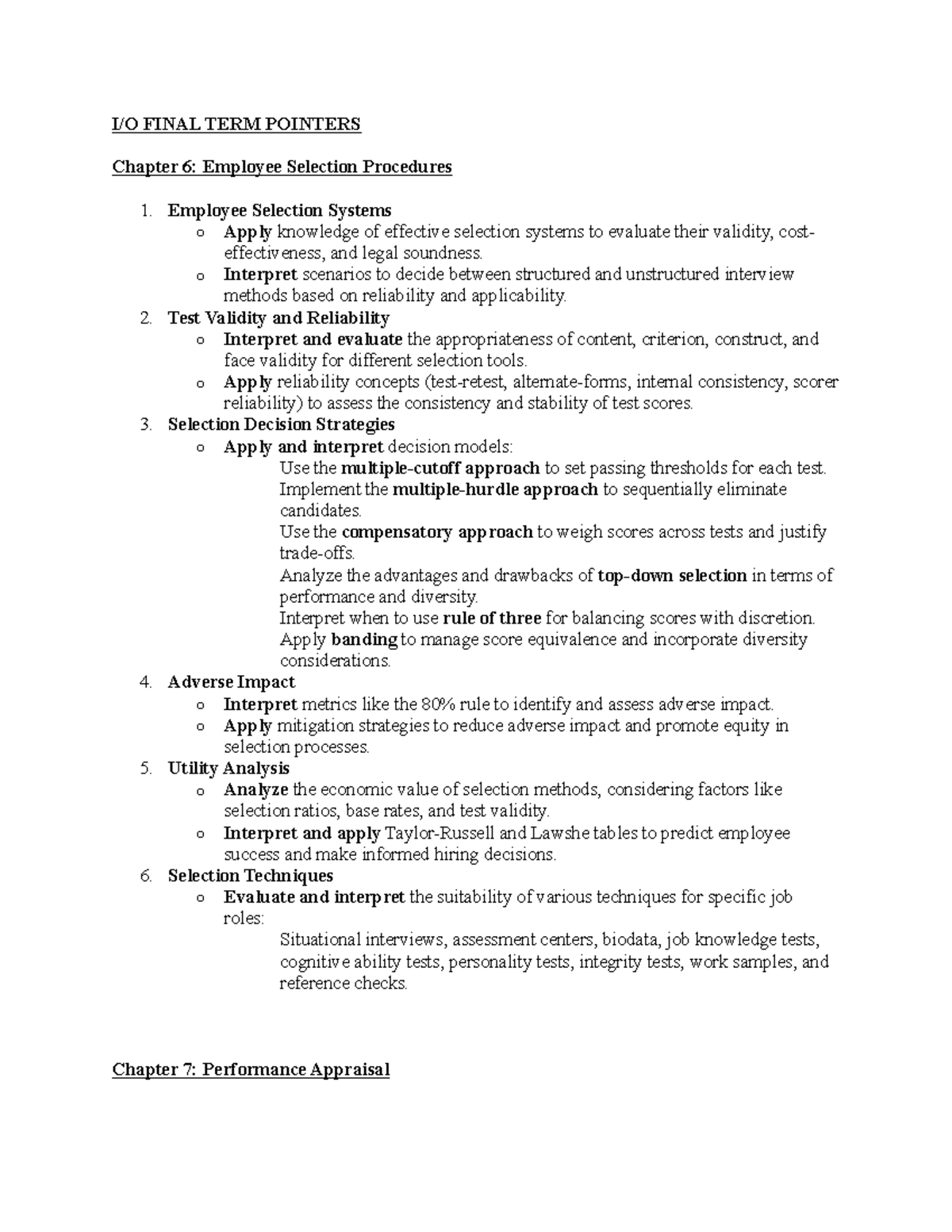 FINAL TERM Pointers: Employee Selection Procedures & Appraisal ...