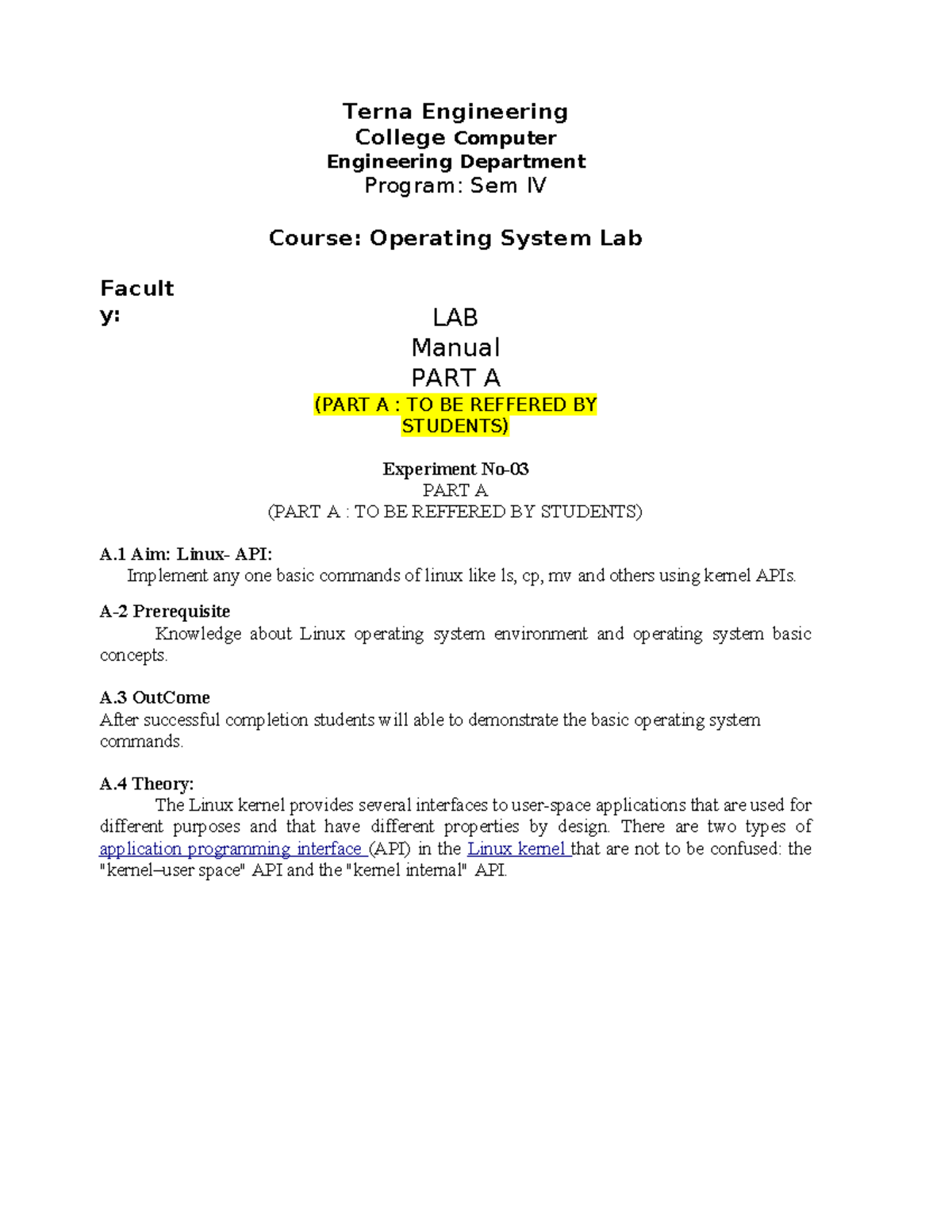 C24 OS Exp3 - Terna Engineering College Computer Engineering Department Program: Sem IV Facult y ...