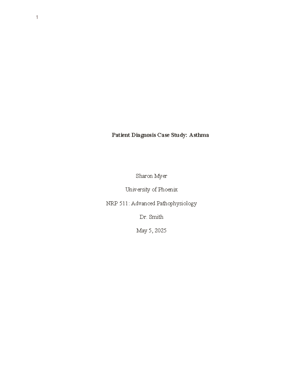 NRP 511: Week 5 Case Study on Asthma Diagnosis and Management - Studocu