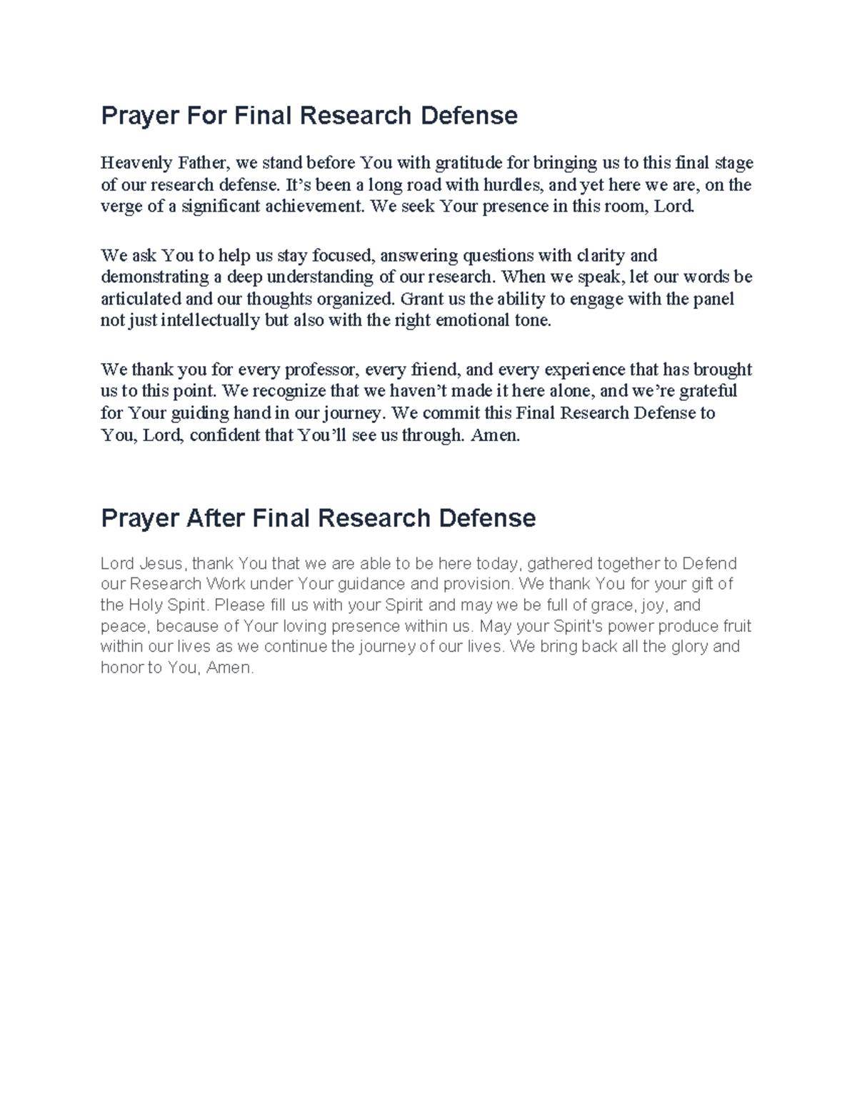 Prayer for Final Research Defense: Seeking Divine Guidance and Clarity ...