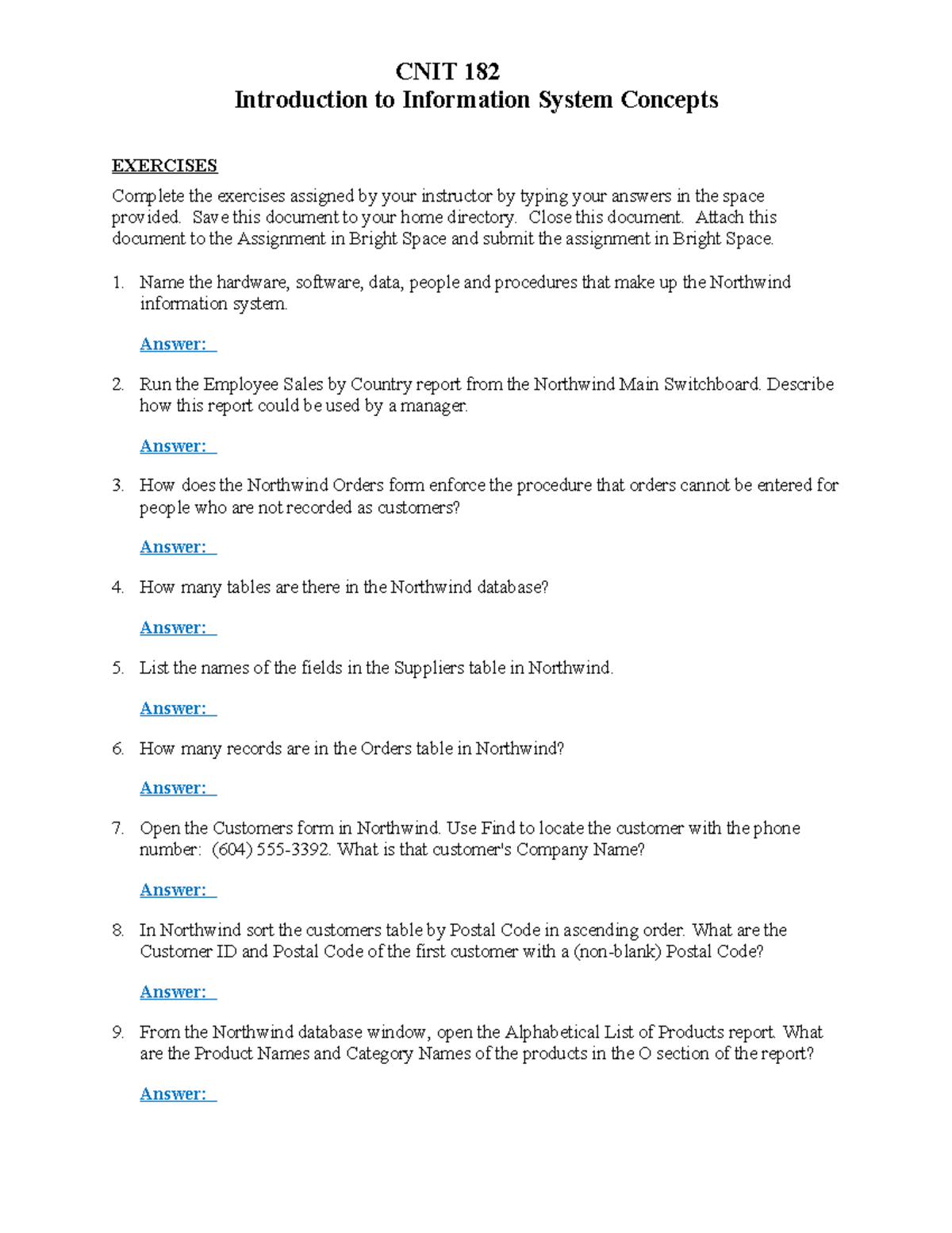 CNIT 182 - Intro to Info Systems Concepts: Student Exercise Answers ...