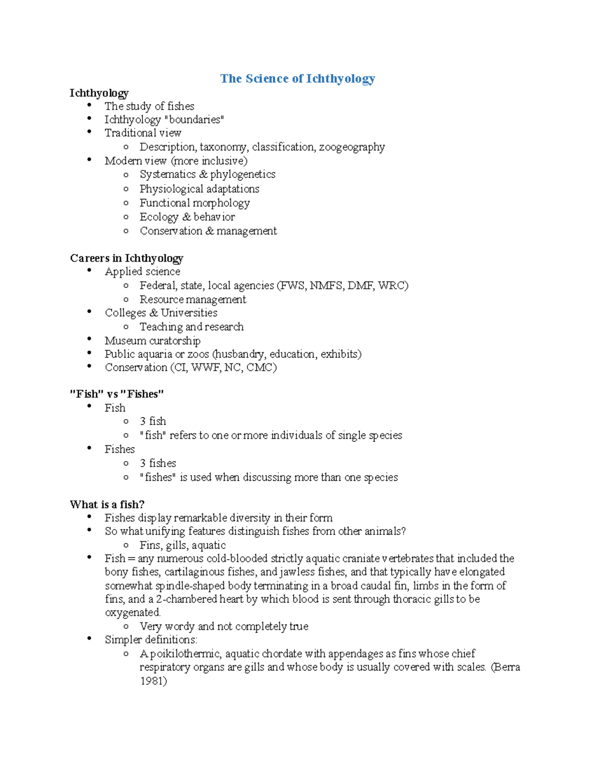 Ichthyology Study Notes: Key Concepts and Diversity of Fishes - Studocu