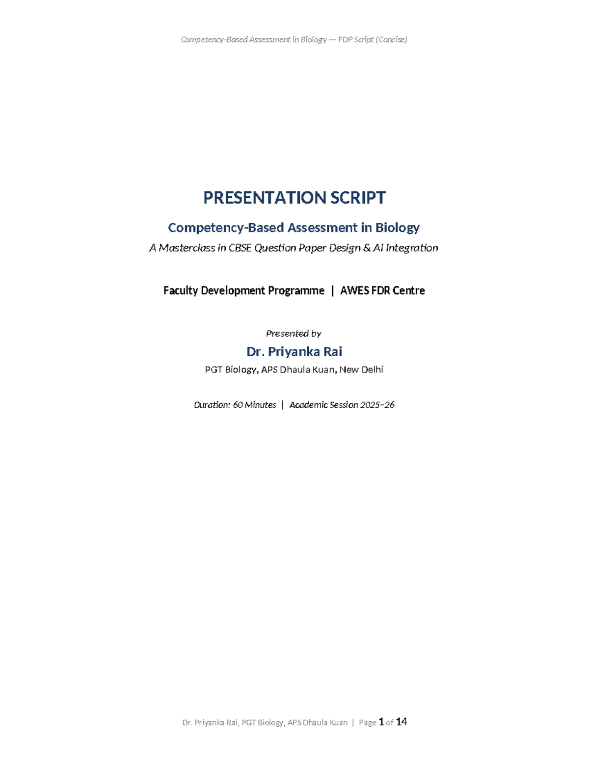 CBA Biology FDP Script: Masterclass on Assessment Design and AI ...