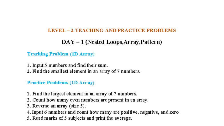 C Level - 3 Teaching & Practice Problems: Arrays & Sorting Techniques ...