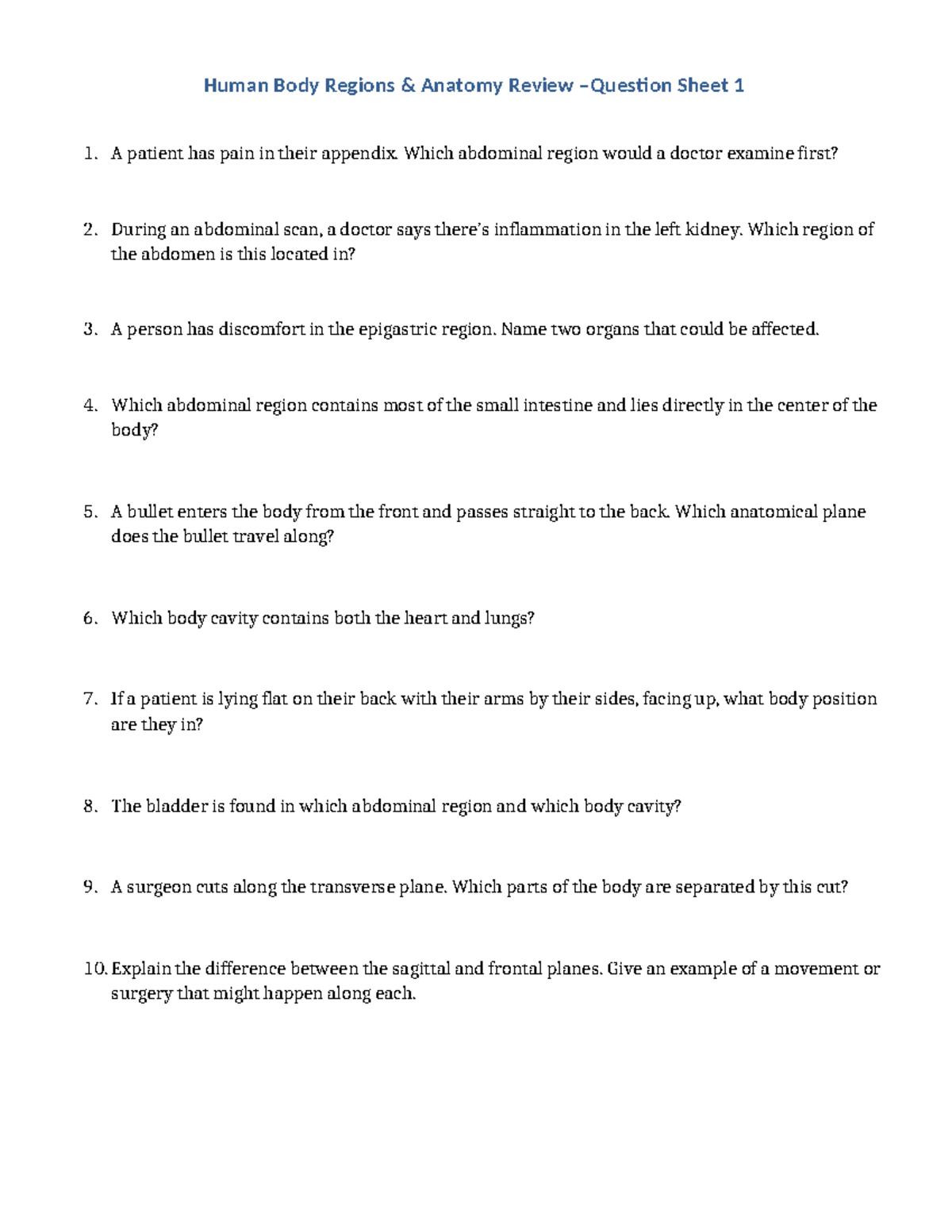 Human Body Systems Anatomy Review Q&A Sheet - Studocu
