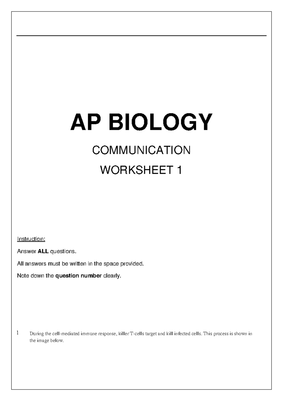 Communication Worksheet - AP BIO - Studocu