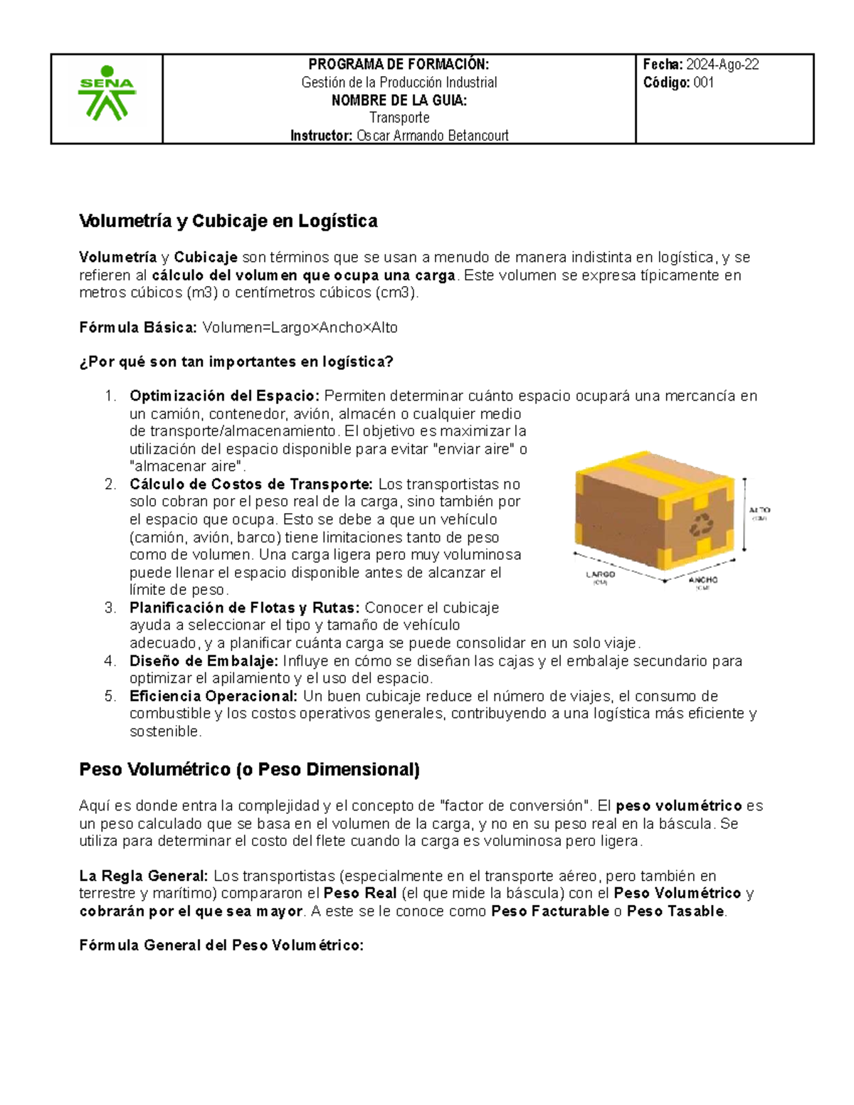 Transporte Volumetría y Cubicaje en Logística - Sesión 3 - Studocu