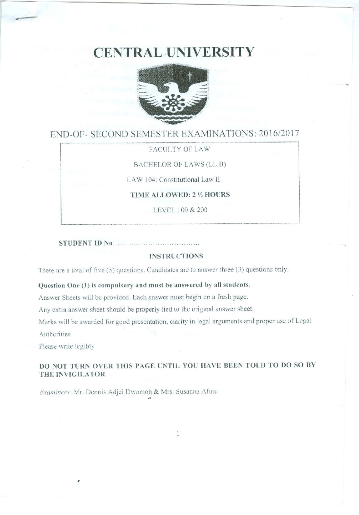 LL.B LAW 104: Constitutional Law II Exam Questions & Instructions - Studocu