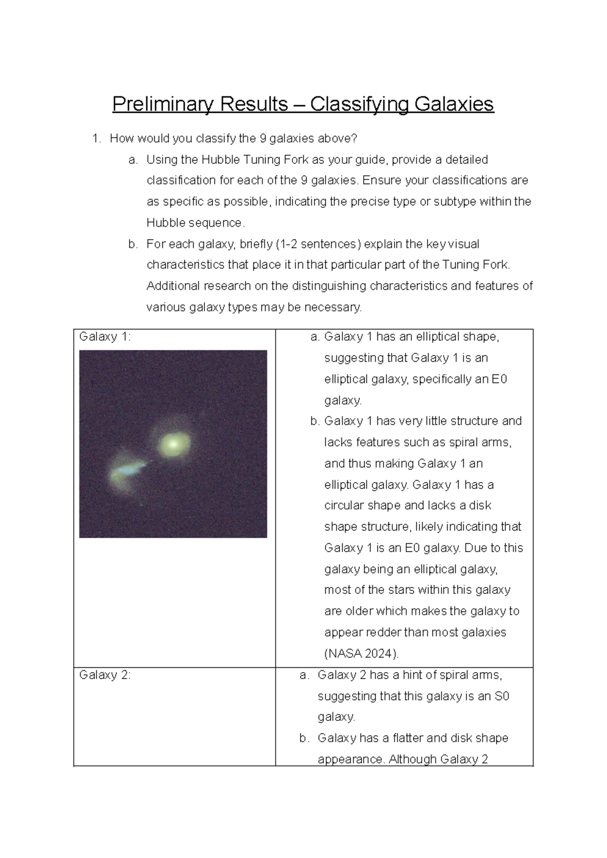 Preliminary Results on Galaxy Classification - HD - Studocu