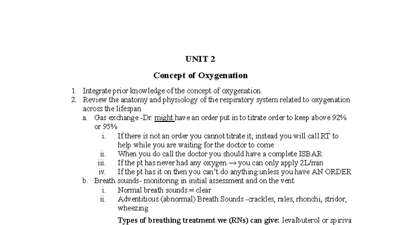 Semester 4 - Unit 2 - Oxygenation: Concepts, Assessments, and ...