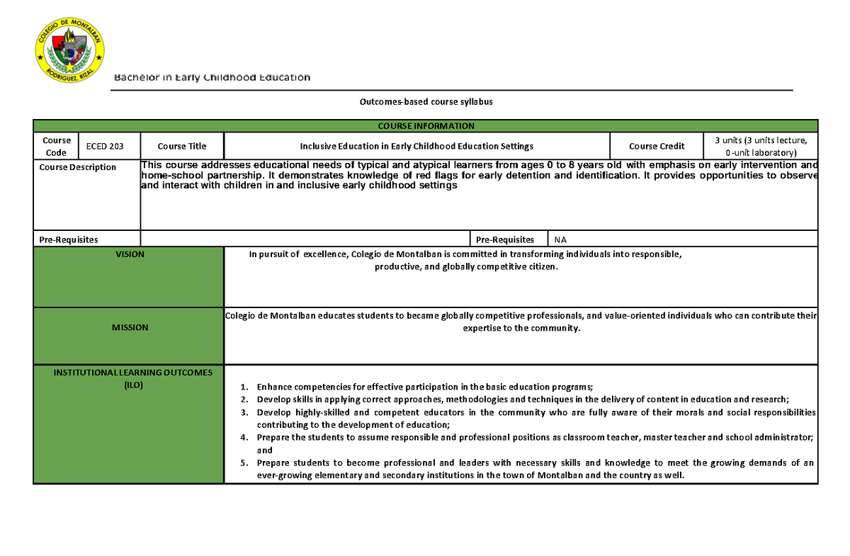 ECED 203: Inclusive Education Syllabus for Early Childhood Settings ...