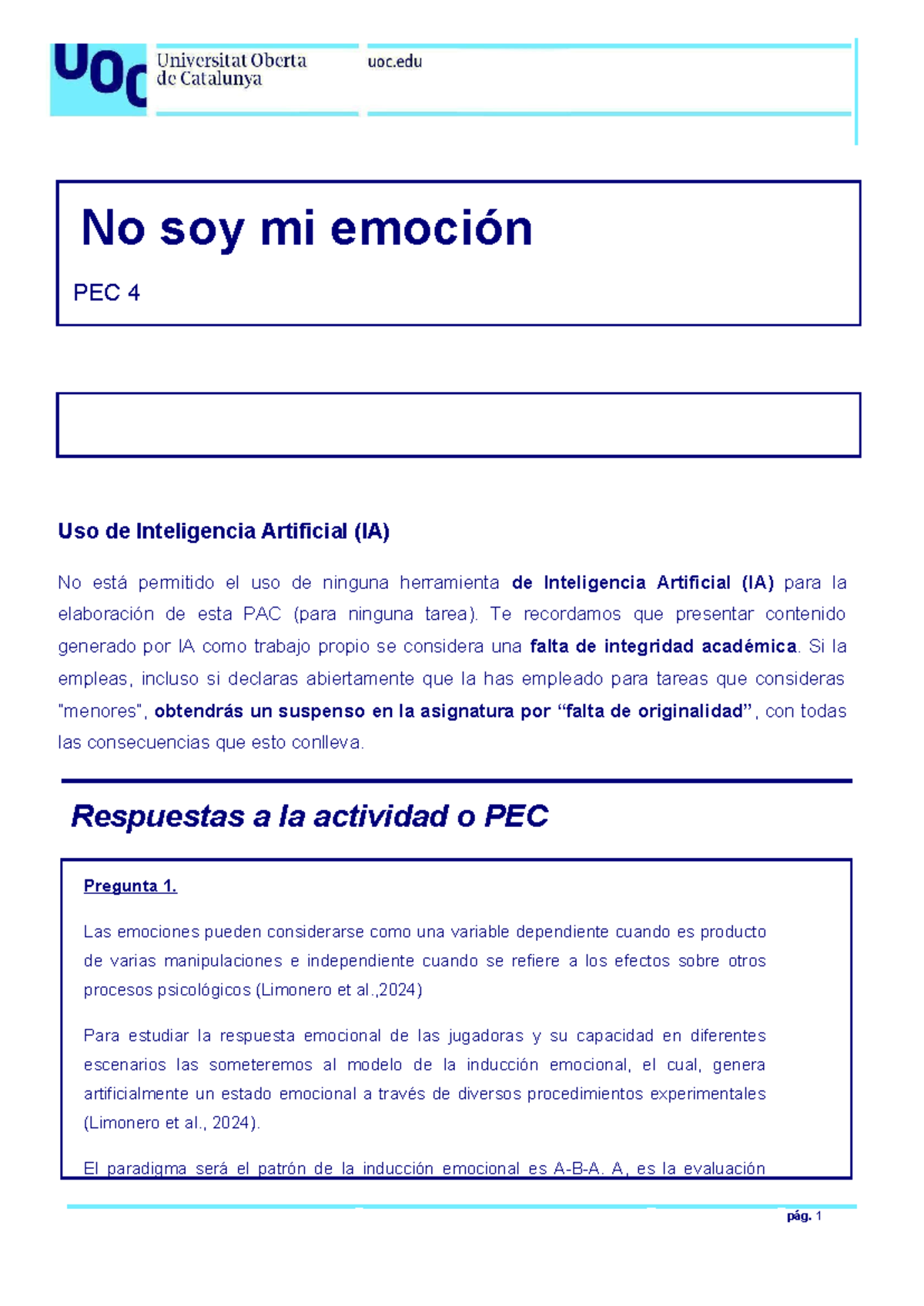 PEC 4 - Uso de IA en la Percepción y Regulación Emocional - Studocu