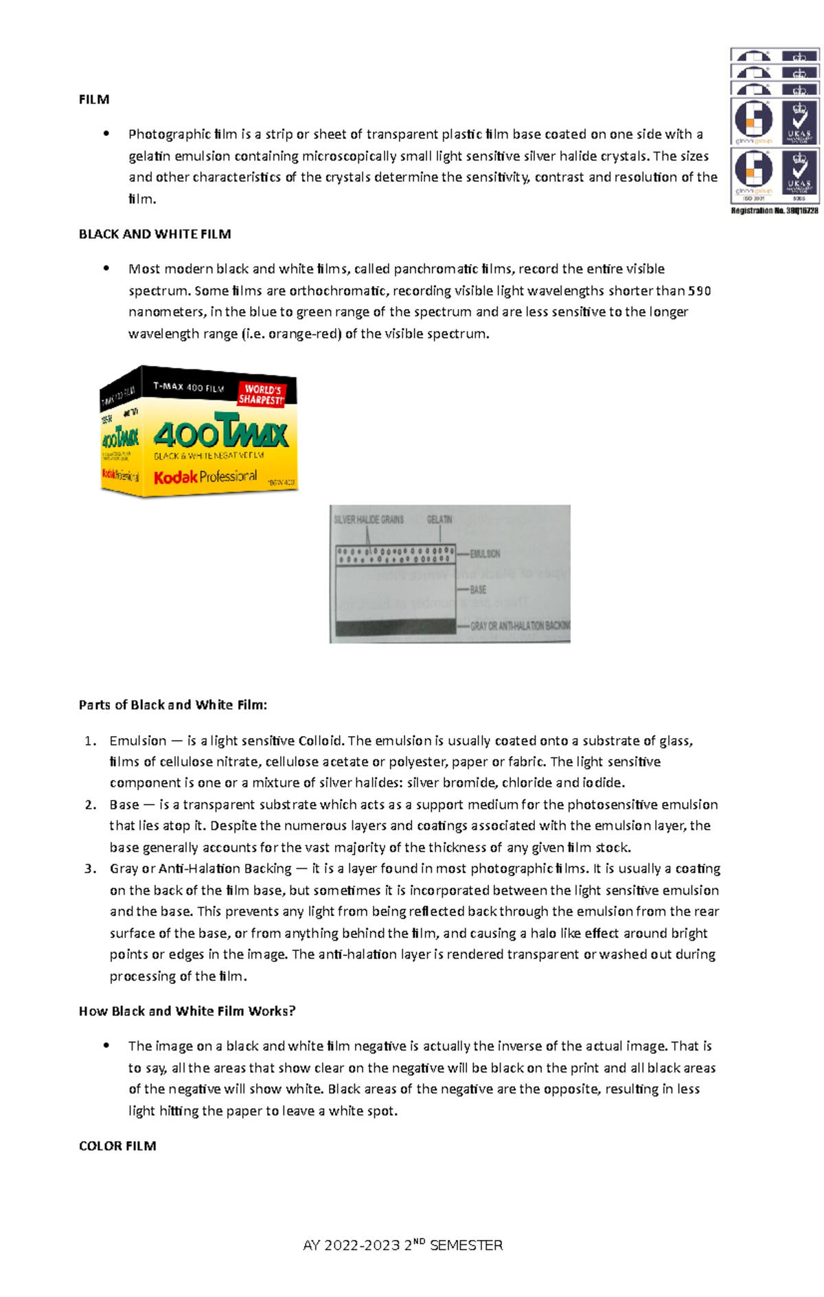 Photography 2 - module - FILM Photographic film is a strip or sheet of ...