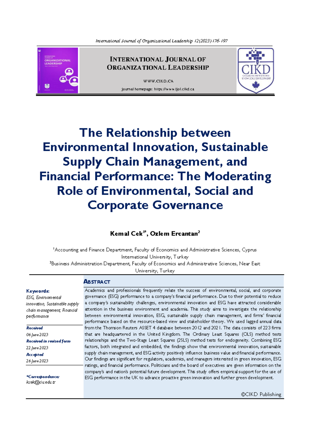 The Relationship between Environmental Innovation, SSCM, and FP: ESG's ...