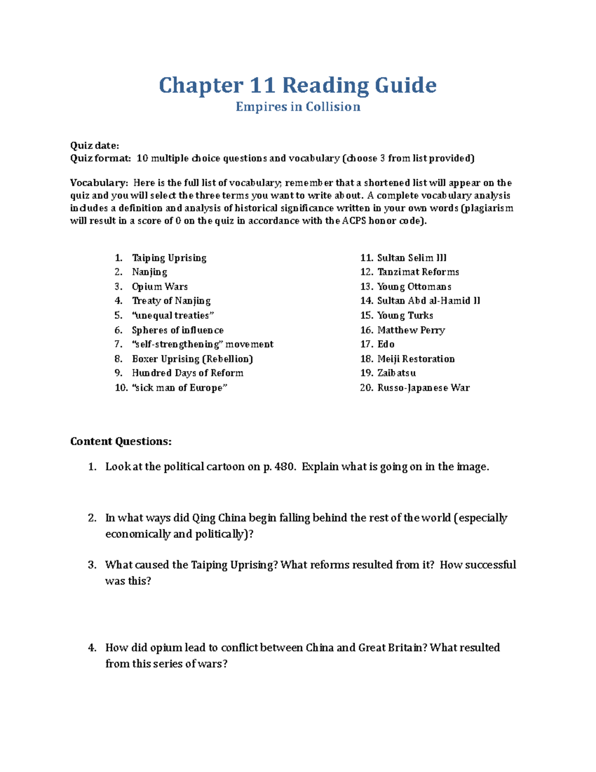 Copy of Chapt. 11 Reading Guide - Chapter 11 Reading Guide Empires in ...